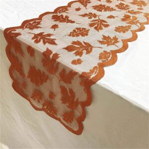 Thanksgiving Table Runner, 13 X 72 Inch Fall Table Runner Thanksgiving Decorations, Maple Leaves Harvest Lace Pumpkin Runner Brow Long Fall Table Line