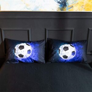 MOZEO 3D Soccer Bedding Duvet Cover Set 2 Piece (1 Duvet Cover+1 Pillowcase) for Teen Boys Sports Microfiber Bedding Quilt (Twin Soccer)