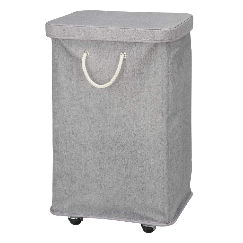 mDesign Large Polyester Rolling Laundry Hamper with Wheels, Removable Lid, and Rope Carrying Handles - Collapsible Hampers with Wheels for Compact Storage - Tall Single Compartment Basket - Gray