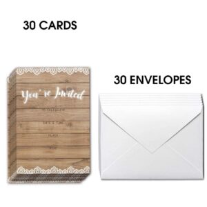 ukebobo Wedding Invitations with Envelopes – Farmhouse Rustic Invitation for Wedding Couple,Bridal Shower, Engagement – 30 Cards With Envelopes