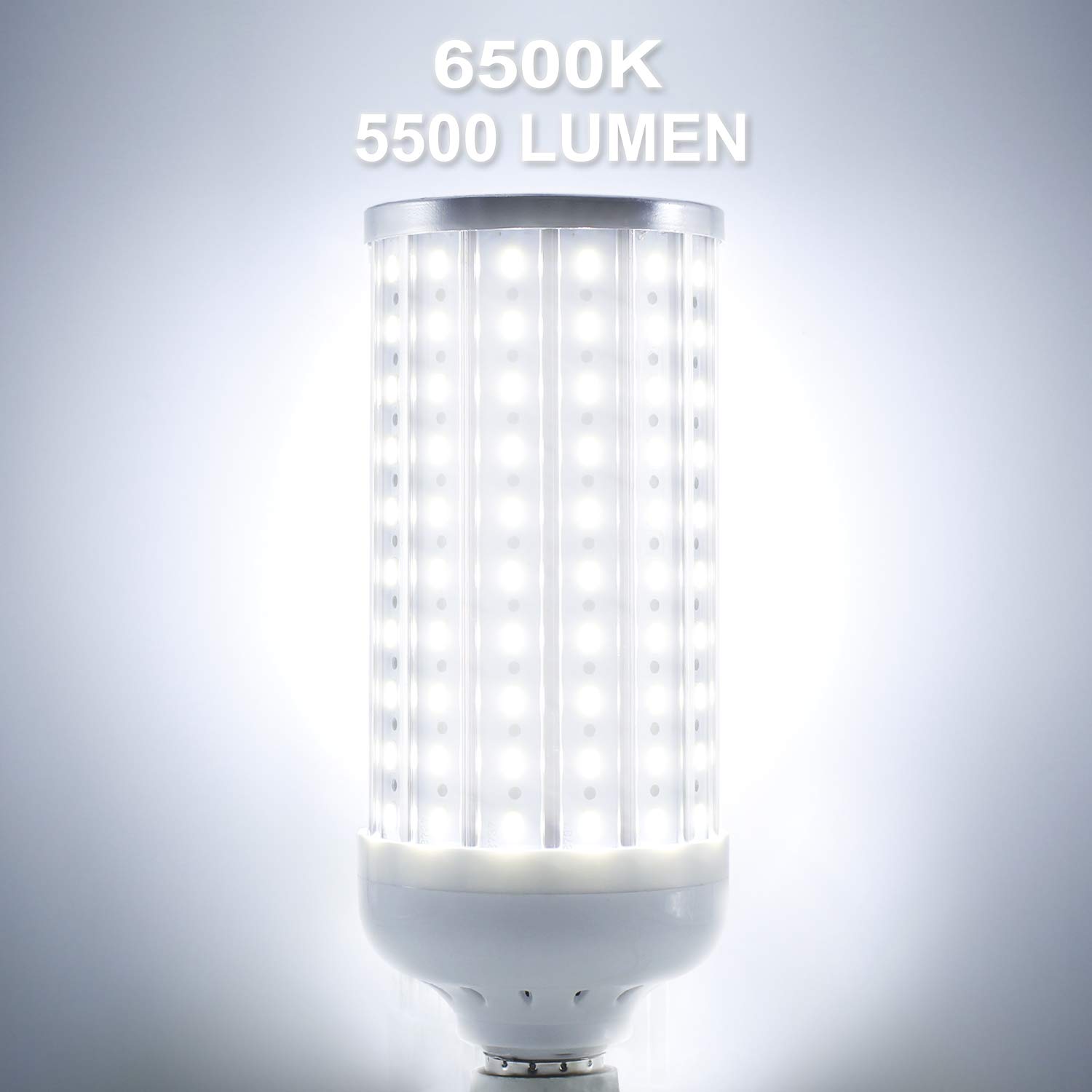 YGS-Tech Super Bright 60W (500W Equivalent 5500Lumen) LED Corn Light Bulb, E26/E27 Medium Base, 6500K Daylight White, for Indoor Large Area Lighting, Garage Factory Warehouse Backyard, Basement.