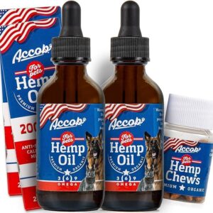 Accob - 2 Hemp Oil for Dogs and Cats - 200.000 MG - Hip Joint Pain, Stress Relief, Arthritis,Seizures, Chronic Pains,Anti-Inflammatory - Omega 3,6 & 9 - Organic- Calming Drops