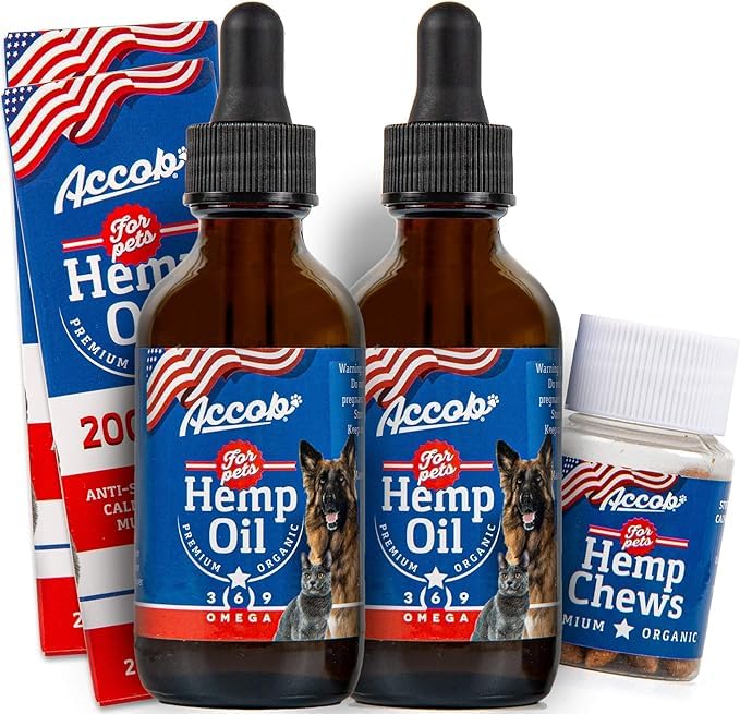 Accob - 2 Hemp Oil for Dogs and Cats - 200.000 MG - Hip Joint Pain, Stress Relief, Arthritis,Seizures, Chronic Pains,Anti-Inflammatory - Omega 3,6 & 9 - Organic- Calming Drops