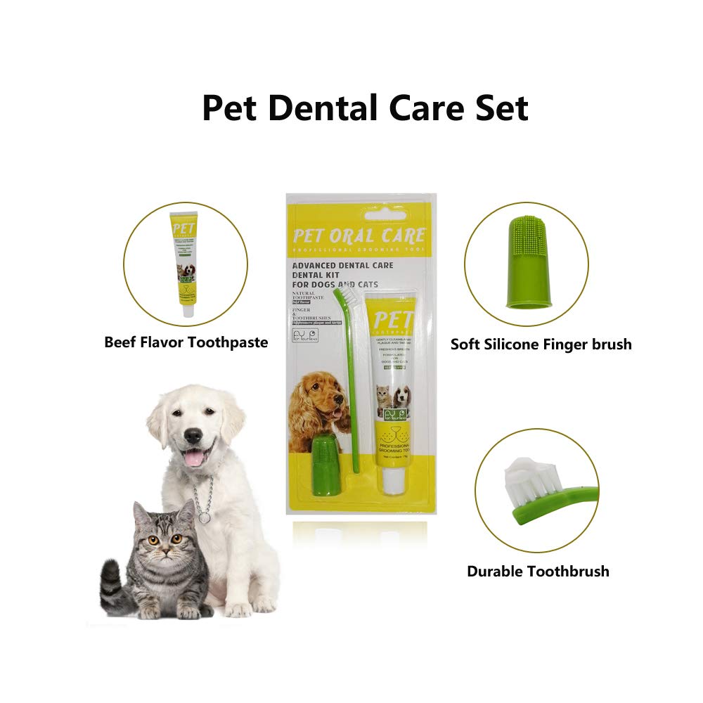 Puppycute 2 Pack Pet Toothbrush and Toothpaste for Dogs & Cats, Best Soft Silicone Pet Finger Toothbrush for Small Dogs Puppy Doggy, Dog Toothpaste Beef Flavor