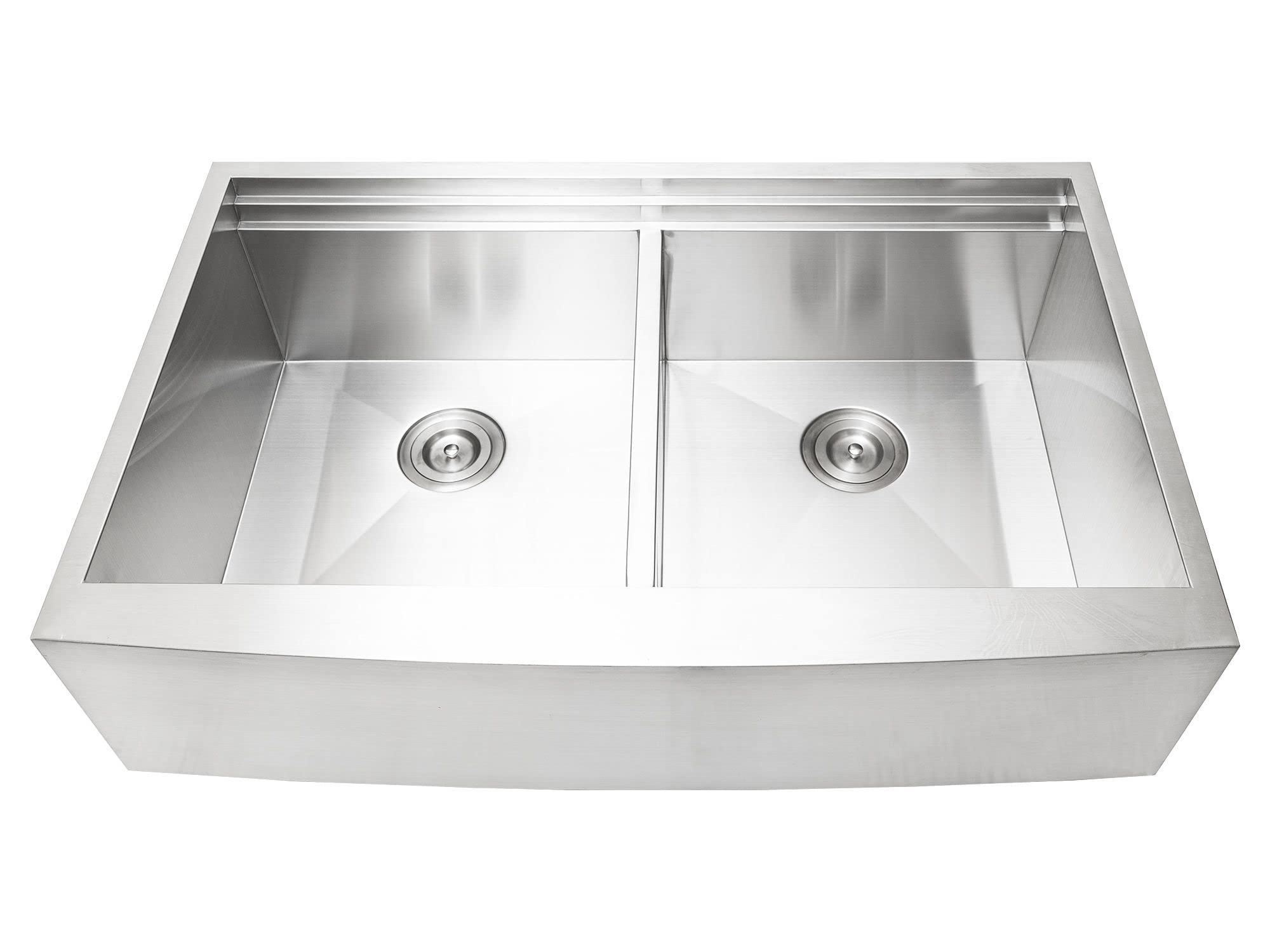 KABCO 33 Inch Double Bowl Undermount Apron Front Farmhouse Kitchen Sink, Sound and Heatproof 16 Gauge Rust Resistant Stainless Steel Farmhouse Sink with Sink Strainer, Garbage Basket and Sink Grids