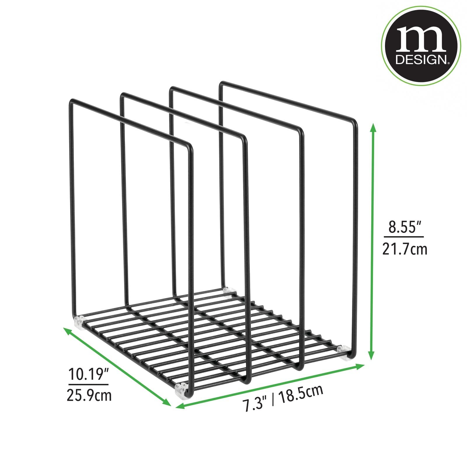 mDesign Steel Storage Tray Organizer Rack for Kitchen Cabinet - Divided Holder with 3 Slots for Skillets, Frying Pan, Pot Lids, Cutting Board, Baking Sheets - Concerto Collection - Black