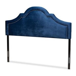 baxton studio rita modern and contemporary navy blue velvet fabric upholstered queen size headboard