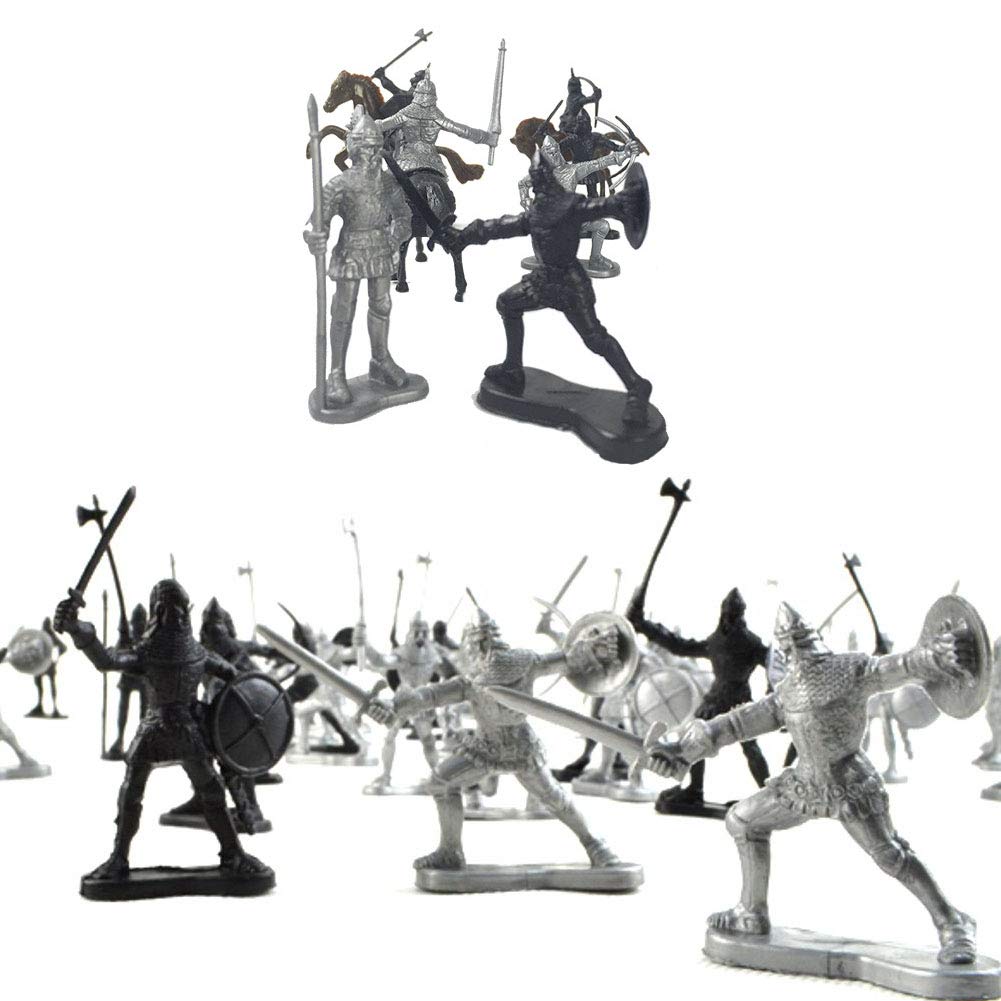 Odowalker 60 Pieces Ancient Soldier Figures Toy Middle Ages Army Infantry Archer Warriors Sword and Shield Swordman Archaic Soldiers Medieval Soldiers Model Military Figures Toy Sliver Black