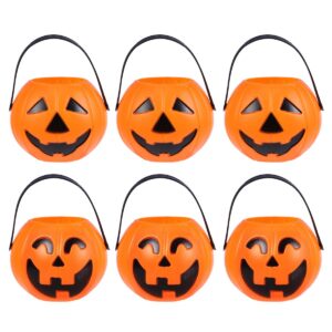 toyvian 20pcs mini round pumpkin bucket halloween plastic pumpkin candy pail for kids trick or treat (random style eye shape), 2.76 x 2.76 x 2.36 inches