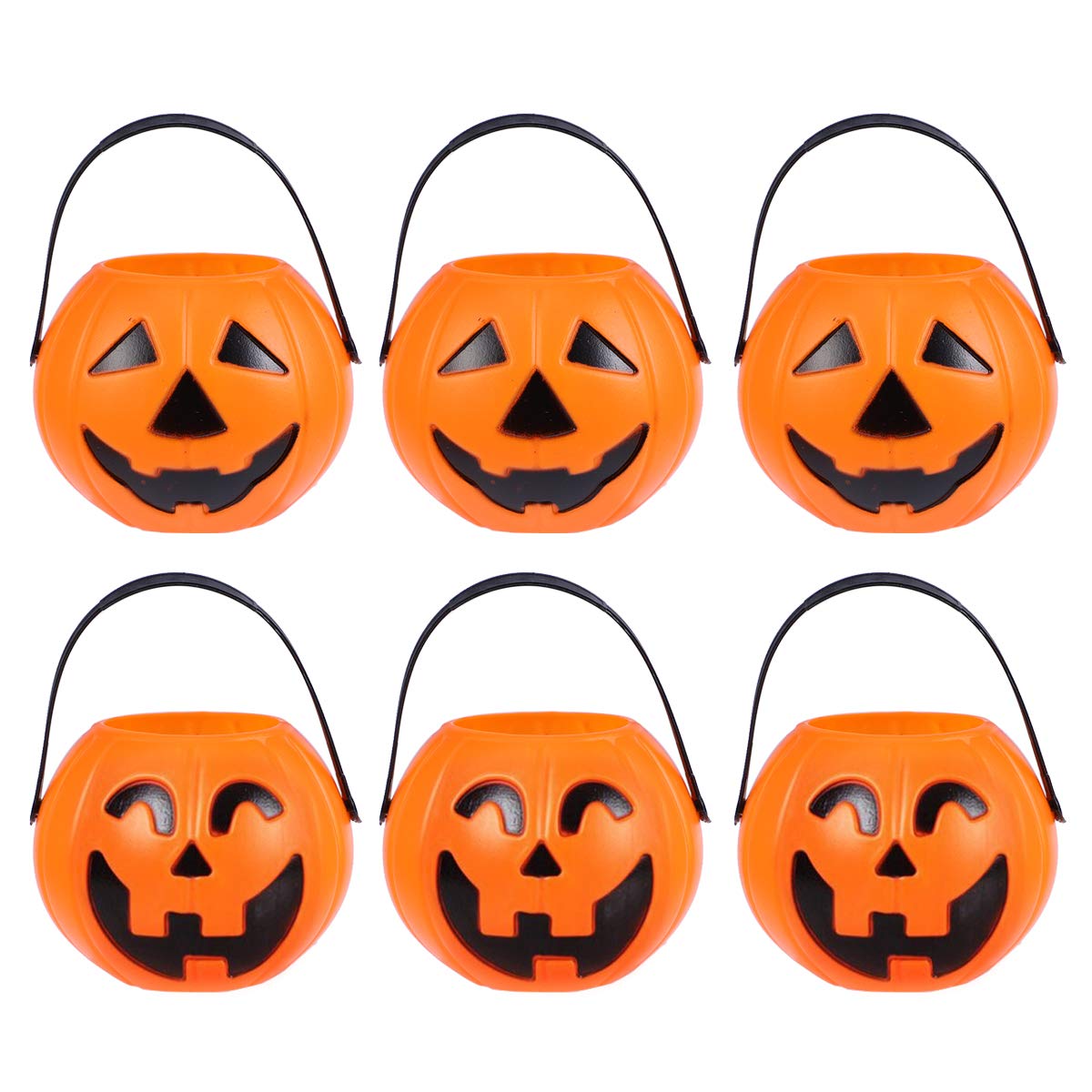 Toyvian 20Pcs Mini Round Pumpkin Bucket Halloween Plastic Pumpkin Candy Pail for Kids Trick or Treat (Random Style Eye Shape), 2.76 x 2.76 x 2.36 inches