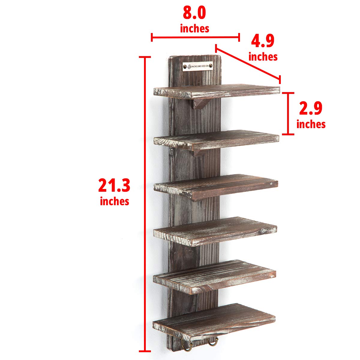 J JACKCUBE DESIGN Rustic Wood Wall Mount Sunglasses Organizer 6 Tiers Rack with 2 Hooks Glasses Storage Box Display Cabinet for Jewelry Watches Key Multiple Case MK551A (Rustic Wood)