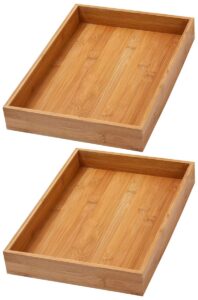 ybm home bamboo drawer organizer storage box for kitchen drawer, junk drawer, office, bedroom, children room, craft, sewing, and bathroom, 2 pack 10x14x2 inch