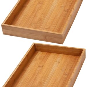 YBM HOME Bamboo Drawer Organizer Storage Box for Kitchen Drawer, Junk Drawer, Office, Bedroom, Children Room, Craft, Sewing, and Bathroom, 2 Pack 10x14x2 inch