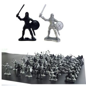 Odowalker 60 Pieces Ancient Soldier Figures Toy Middle Ages Army Infantry Archer Warriors Sword and Shield Swordman Archaic Soldiers Medieval Soldiers Model Military Figures Toy Sliver Black