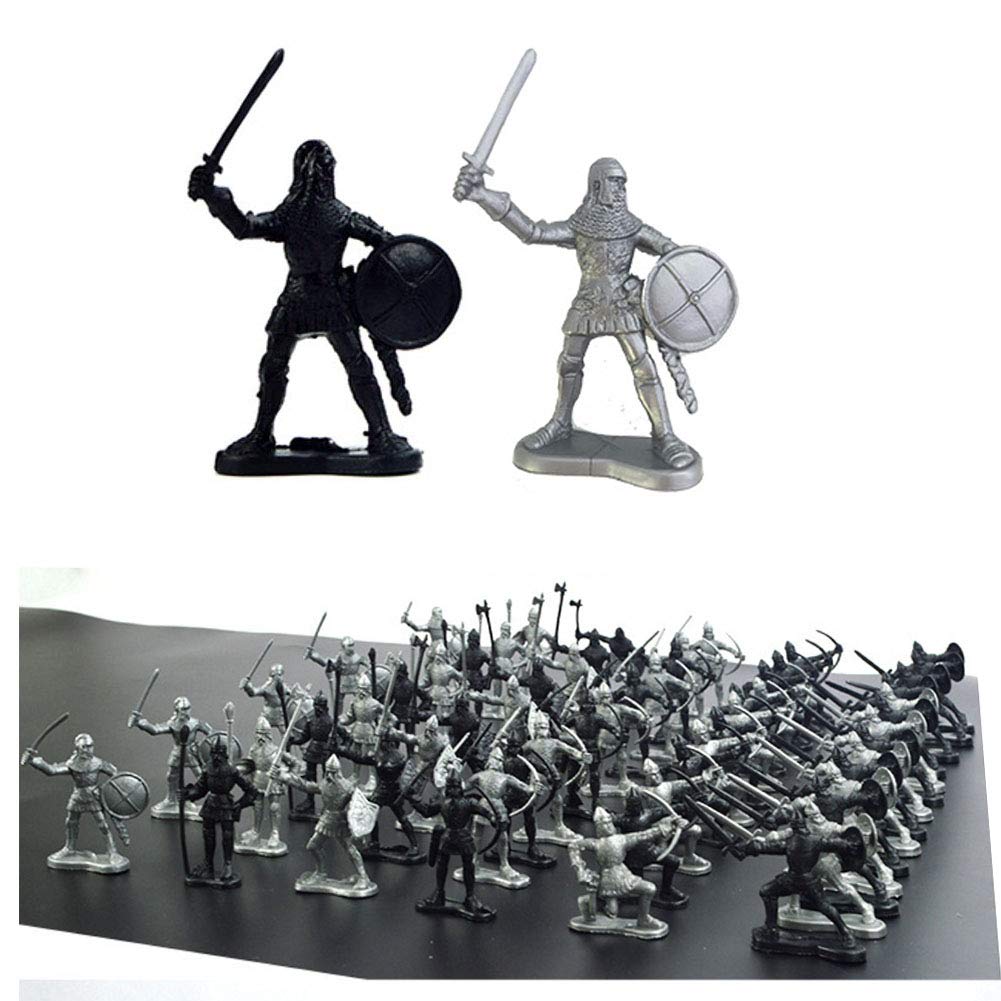 Odowalker 60 Pieces Ancient Soldier Figures Toy Middle Ages Army Infantry Archer Warriors Sword and Shield Swordman Archaic Soldiers Medieval Soldiers Model Military Figures Toy Sliver Black