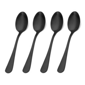 matte black stainless steel dinner spoons with round edge, set of 4 (matte black dinner spoon, 4-piece)