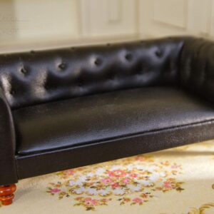 ARTLEER 1/12 Furniture Long Sofa Office Sofa Leather Black Handmade Exquisite Deluxe SF148