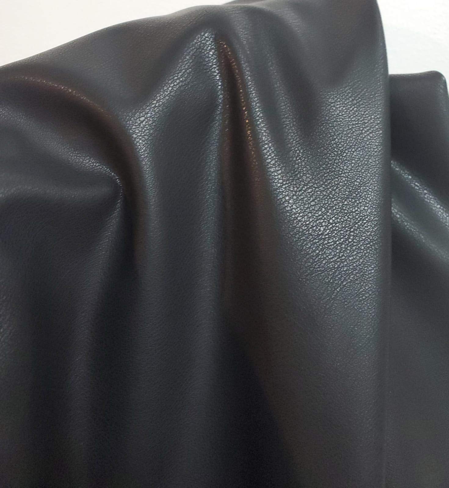 NAT Leathers™ | Black Garment Weight Thin Faux (Peta-Approved Vegan) Leather Synthetic Pleather 0.7 mm Stretch 1 Yard 52 x 36 inches Soft Smooth for Garments, Pants, Skirts Shirts 0.7 mm