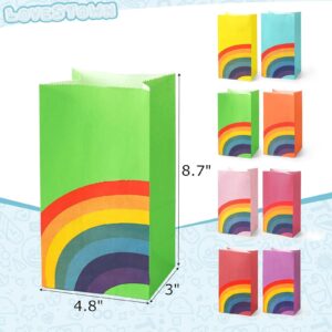 LovesTown 36PCS Rainbow Party Favor Paper Bags, 8 Color Rainbow Goody Bag Small Treat Gift Bags for Candy Food Kids Birthday Baby Showers Weddings Party Supplies