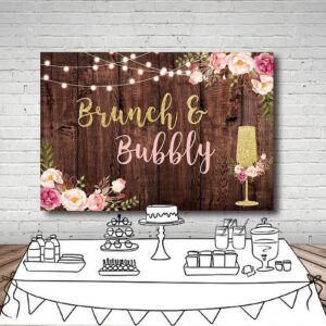 MEHOFOND 7x5ft Brunch and Bubbly Bridal Shower Party Backdrop Studio Photography Rustic Brown Wood Glitter Rose Pink Floral Gold Champagne Background Rustic Wedding Decor Banner Photo Booth