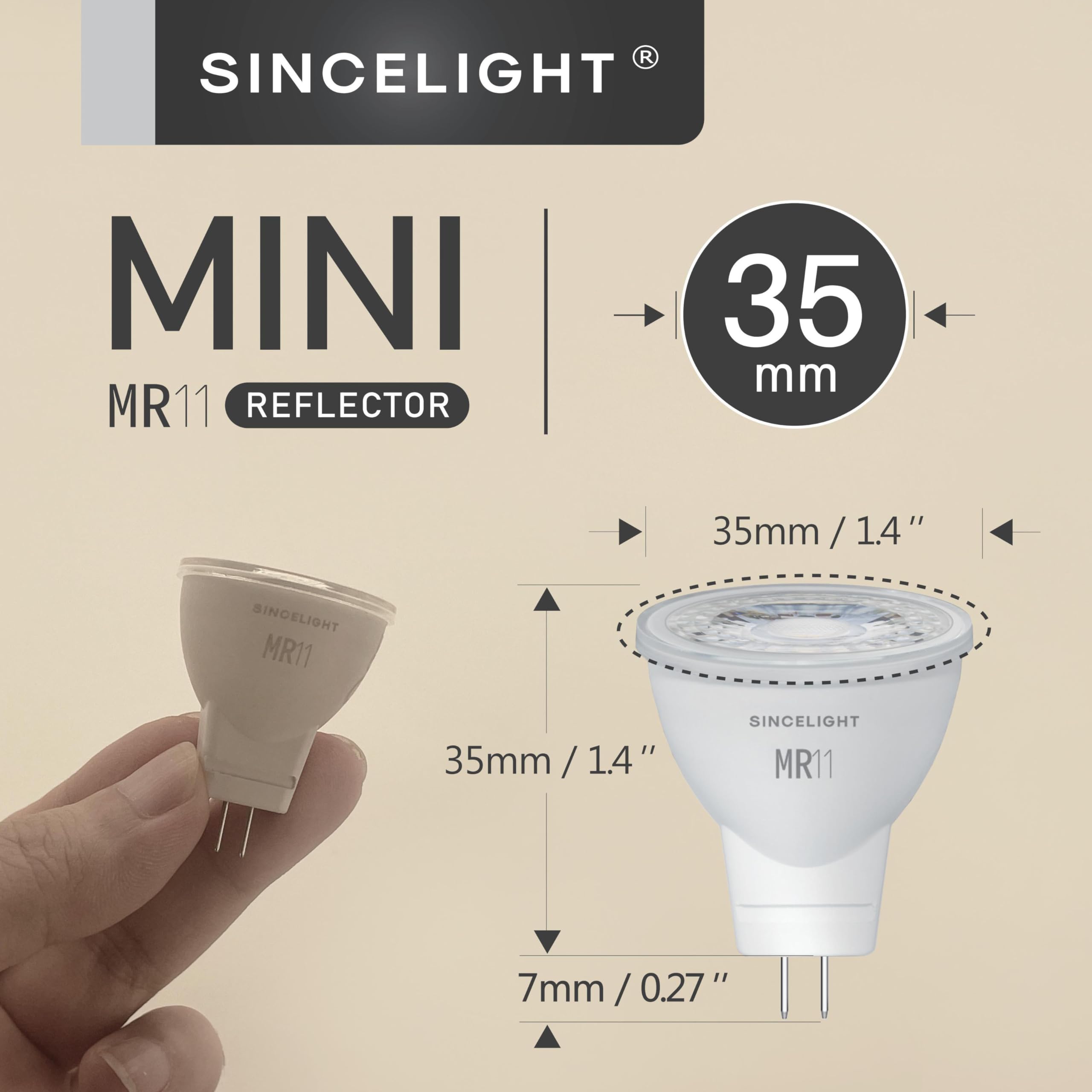 SINCELIGHT 12V MR11 GU4 LED Small Reflector Ø35mm Spot Light Bulb with GU4 Base, 3W, 280 Lumens, 25W Halogen Equivalent, 4000K (Neutral White) High Color Rending RA≈92, 35°Beam Angle, Pack of 6