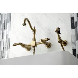 Kingston Brass KS1263ALBS Heritage Bridge Kitchen Faucet, Antique Brass