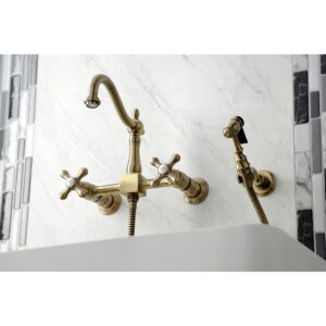 Kingston Brass KS1263AXBS Heritage Bridge Kitchen Faucet, Antique Brass