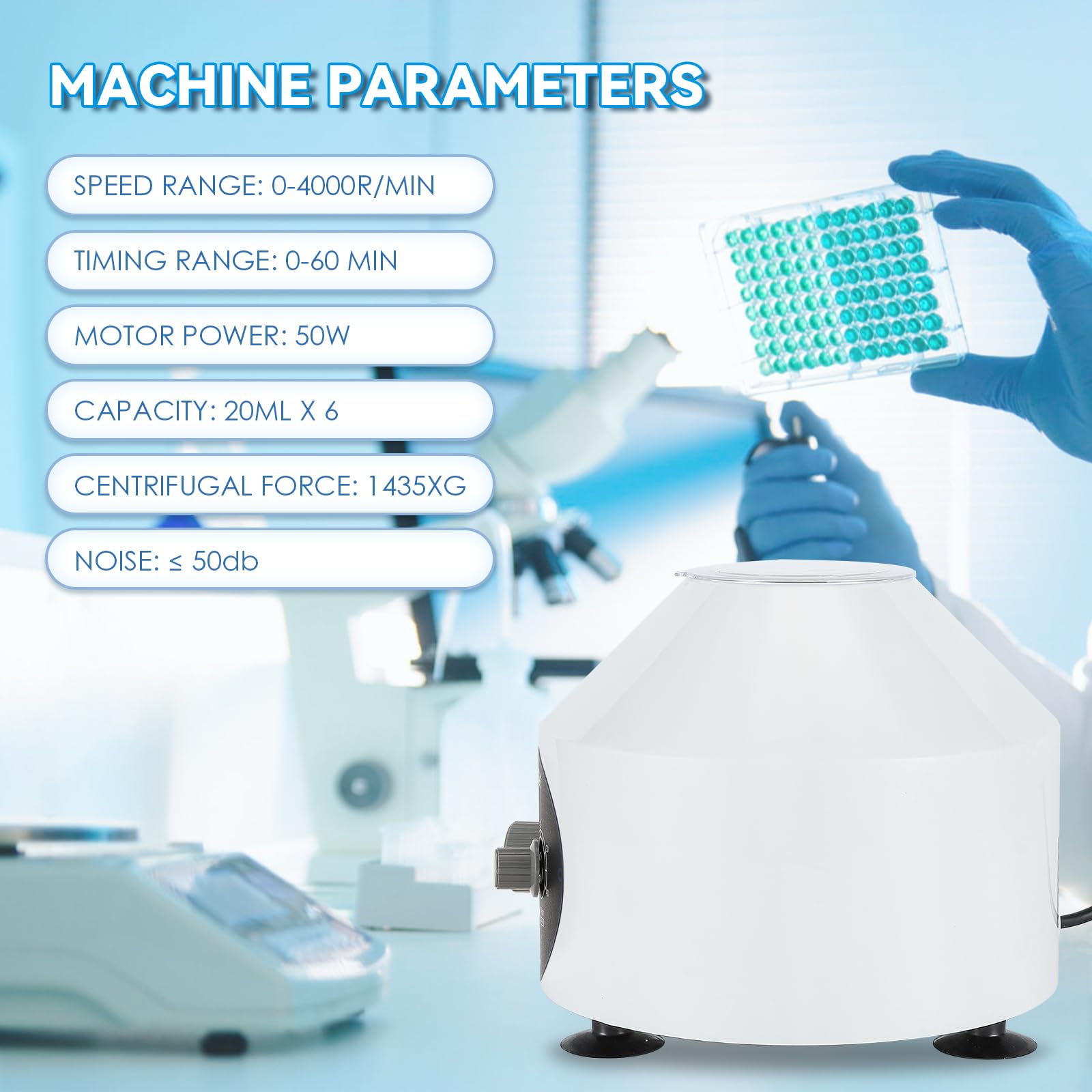 NEWTRY Electric Centrifuge Machine Desktop Lab Benchtop Centrifuges with Timer & Speed Control 4000rpm Capacity 20ml×6 800D 110V US Plug, 60HZ