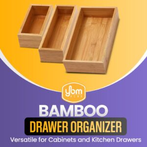 YBM HOME Bamboo Drawer Organizer Storage Box for Kitchen Drawer, Junk Drawer, Office, Bedroom, Children Room, Craft, Sewing, and Bathroom, 2 Pack 10x14x2 inch