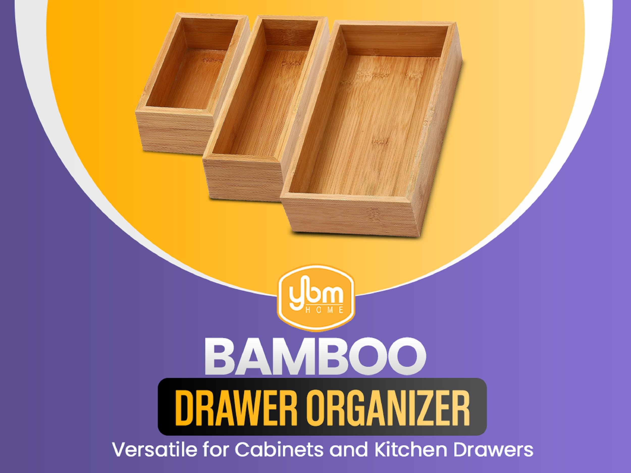 YBM HOME Bamboo Drawer Organizer Storage Box for Kitchen Drawer, Junk Drawer, Office, Bedroom, Children Room, Craft, Sewing, and Bathroom, 2 Pack 10x14x2 inch