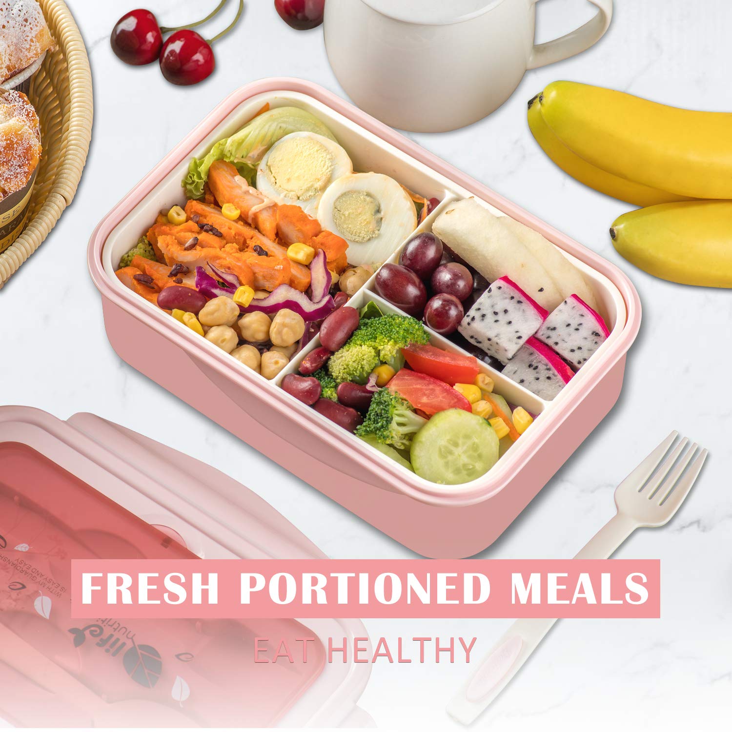 LOVINA Bento Boxes for Adults - 1100 ML Bento Lunch Box For Kids Childrens With Spoon & Fork - Durable for On-the-Go Meal, BPA-Free and Food-Safe Materials