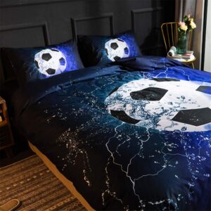 MOZEO 3D Soccer Bedding Duvet Cover Set 2 Piece (1 Duvet Cover+1 Pillowcase) for Teen Boys Sports Microfiber Bedding Quilt (Twin Soccer)