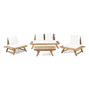 great deal furniture outdoor acacia wood 4 seater chat set, teak and white