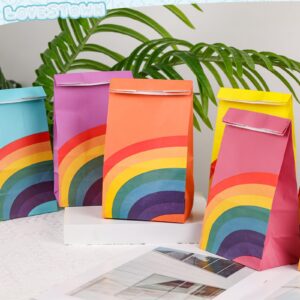 LovesTown 36PCS Rainbow Party Favor Paper Bags, 8 Color Rainbow Goody Bag Small Treat Gift Bags for Candy Food Kids Birthday Baby Showers Weddings Party Supplies