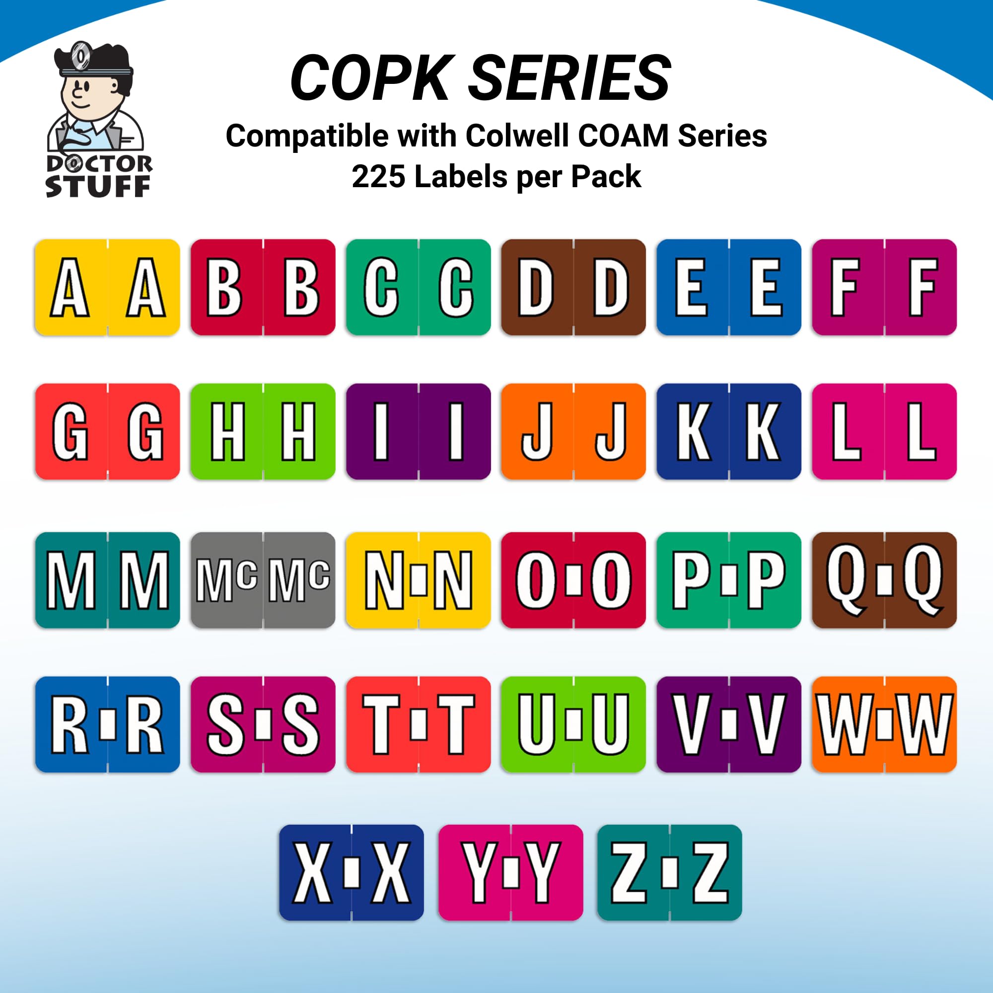 Doctor Stuff - File Folder Labels, Alphabet Letter M, Colwell Jewel Tone - COAM Series Compatible Alpha Stickers, Teal, 1" x 1-1/2", 225 Labels per Package