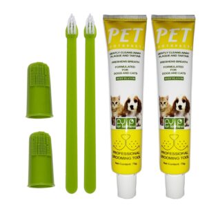 puppycute 2 pack pet toothbrush and toothpaste for dogs & cats, best soft silicone pet finger toothbrush for small dogs puppy doggy, dog toothpaste beef flavor