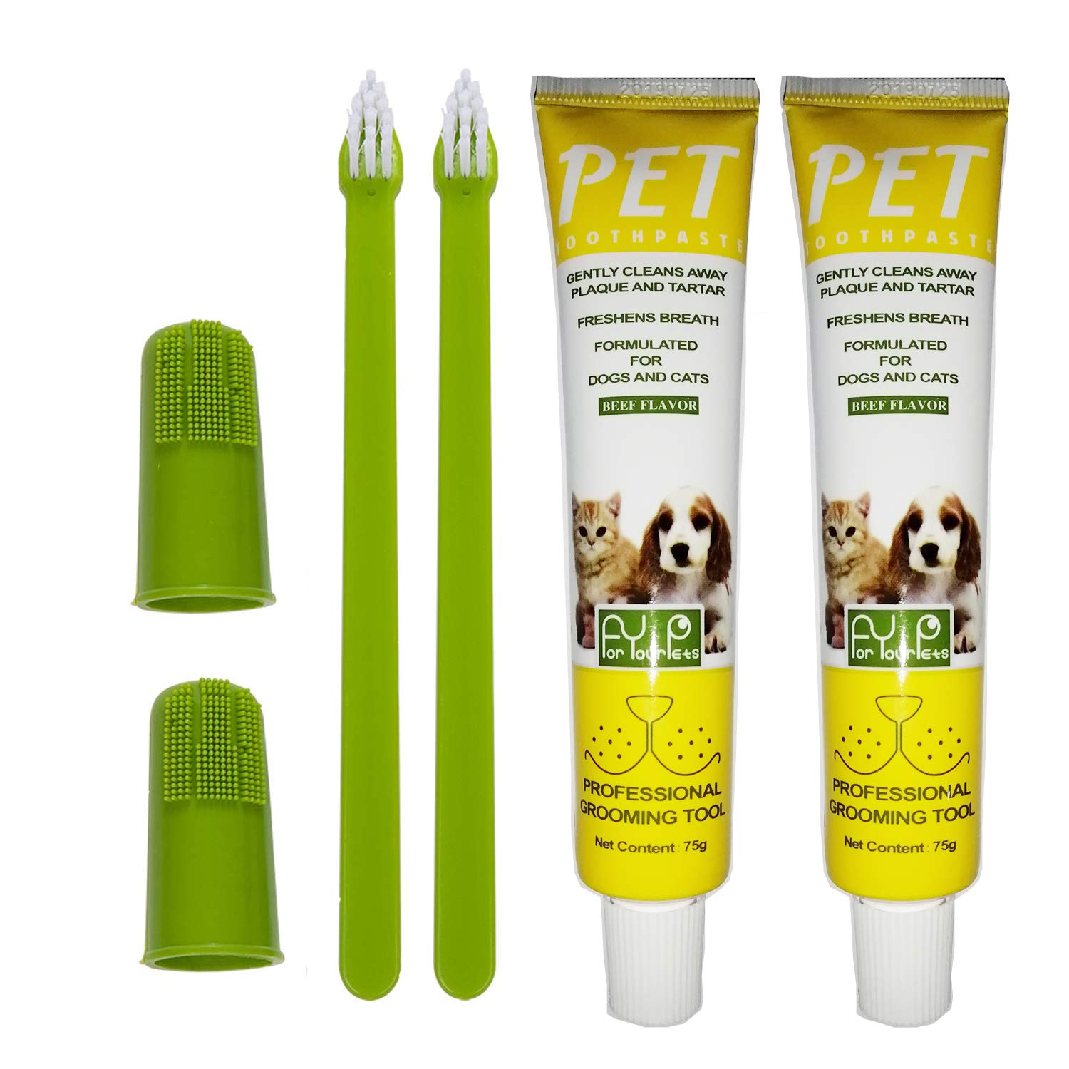 Puppycute 2 Pack Pet Toothbrush and Toothpaste for Dogs & Cats, Best Soft Silicone Pet Finger Toothbrush for Small Dogs Puppy Doggy, Dog Toothpaste Beef Flavor