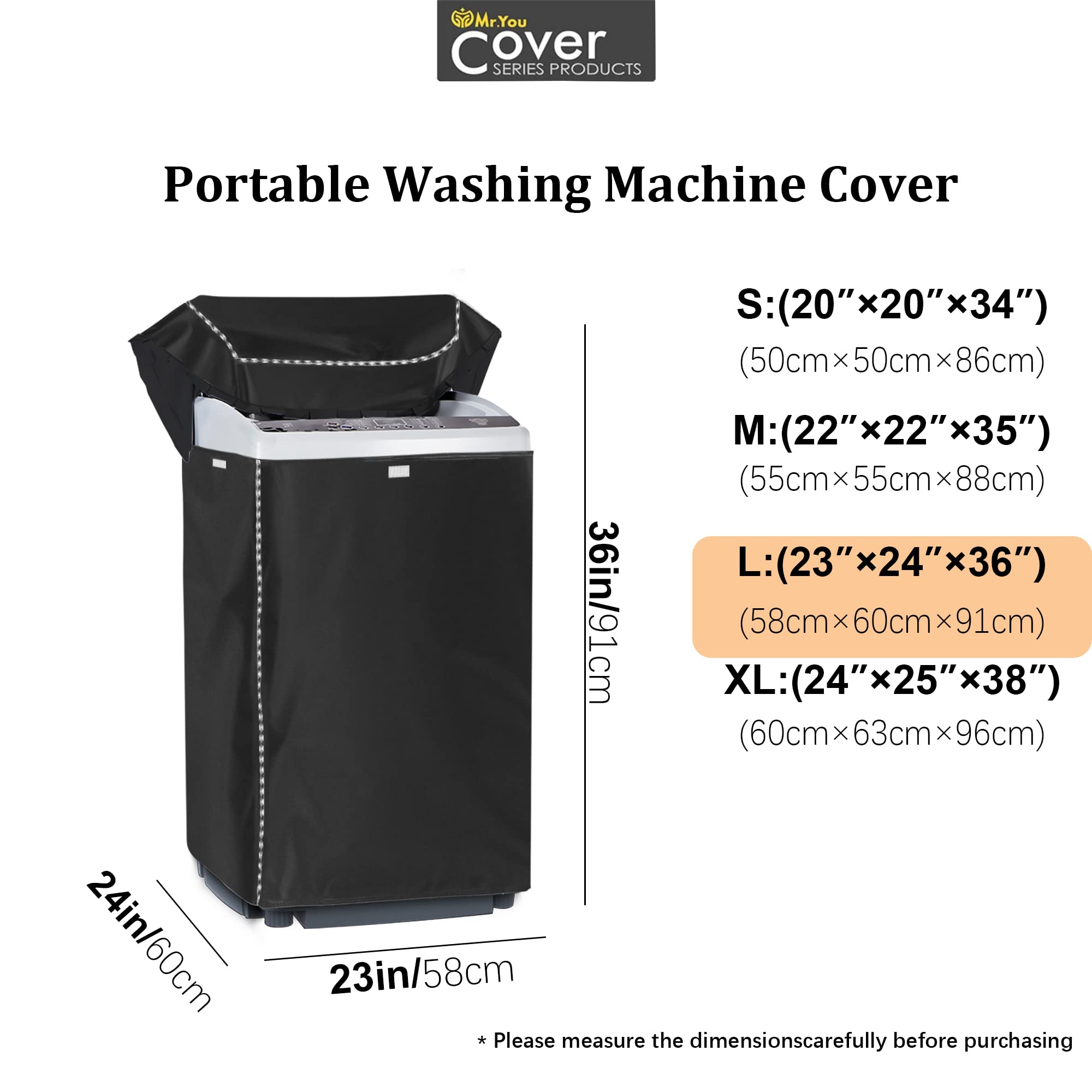 Portable Washing Machine Cover,Top Load Washer Dryer Cover,Waterproof Full-Automatic/Wheel Washing Machine Cover(23"24"36"inches, Black)