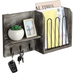 j jackcube design wall mounted rustic wood key & mail sorter organizer with 3 key hooks and shelf - for entryway or mud room – holds documents, bills, letters, keys and more- mk232a