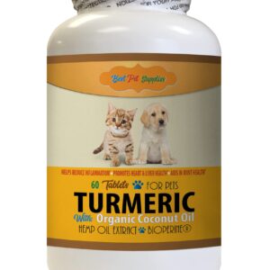 Dog Skin and Coat Supplements - Turmeric with Coconut and Hemp Oil for Dogs and Cats - Natural Treats - Anxiety Relief - Joint Health - Dog Coconut Oil Food - 60 Treats (1 Bottle)