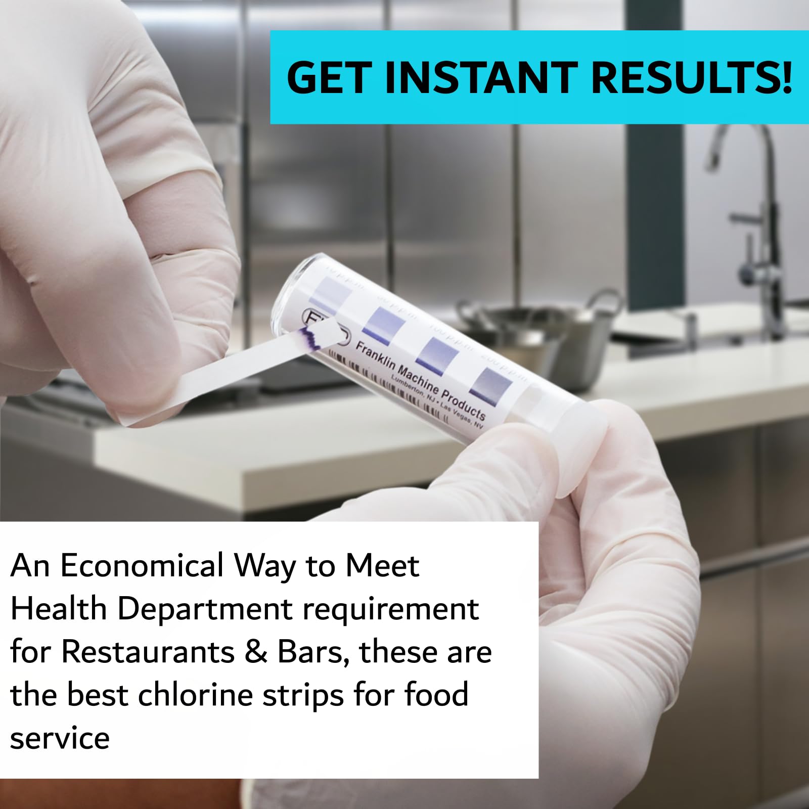 Chlorine Test Strips for Restaurants & Food Service, Precise Bleach Test Strips, 4 x Vial of 100 Sanitizer Test Strips, 0-200 ppm Test Strips for Sanitizing Solution by FryOilSaver Co. FMP 142-1362