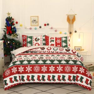 mengersi christmas snowflakes duvet cover king size,xmas trees holiday bedding comforter cover with zipper closure,home decoration for new year (green)