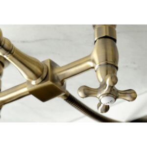 Kingston Brass KS1263AXBS Heritage Bridge Kitchen Faucet, Antique Brass