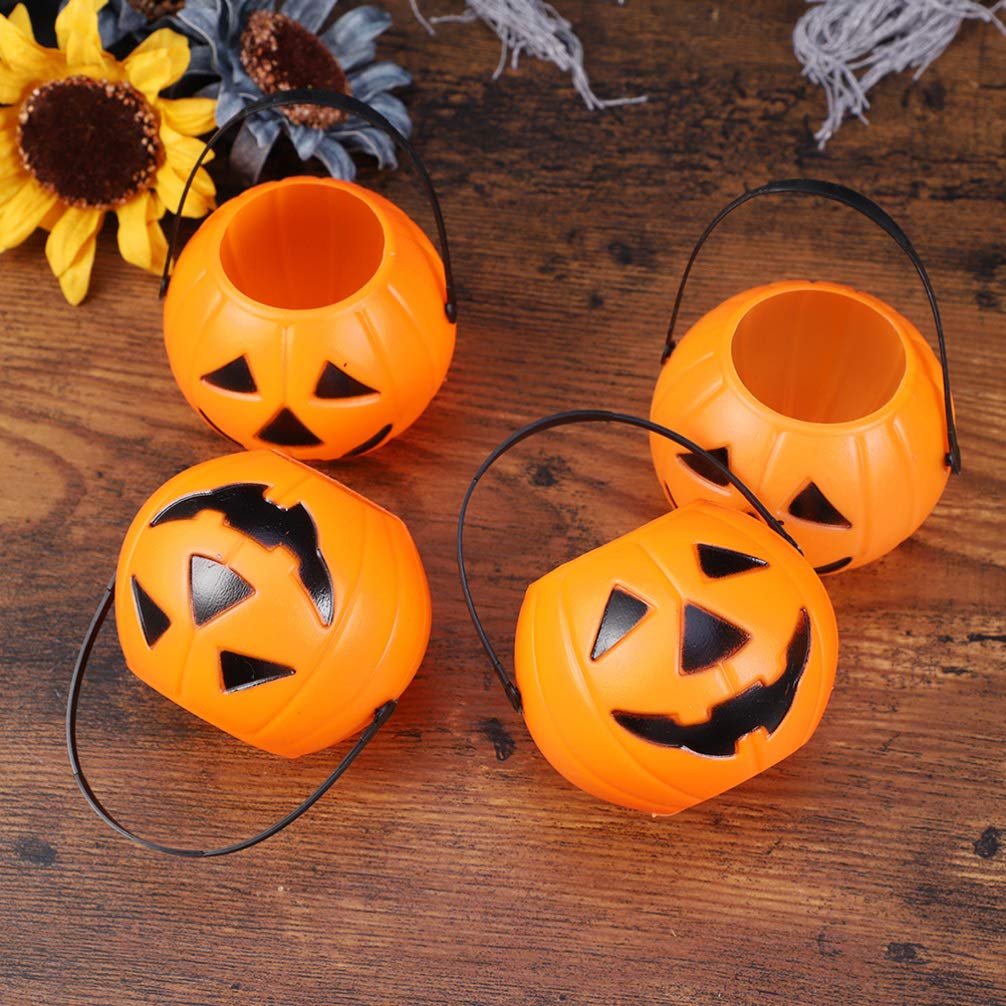 Toyvian 20Pcs Mini Round Pumpkin Bucket Halloween Plastic Pumpkin Candy Pail for Kids Trick or Treat (Random Style Eye Shape), 2.76 x 2.76 x 2.36 inches