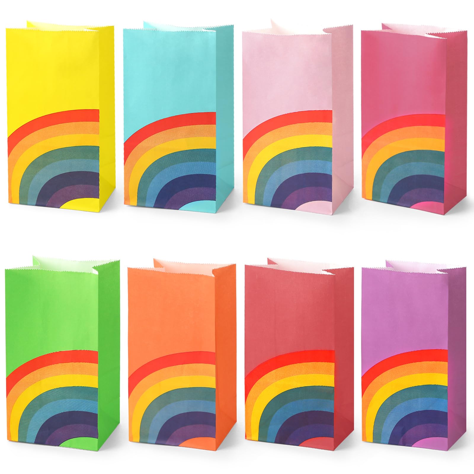 LovesTown 36PCS Rainbow Party Favor Paper Bags, 8 Color Rainbow Goody Bag Small Treat Gift Bags for Candy Food Kids Birthday Baby Showers Weddings Party Supplies