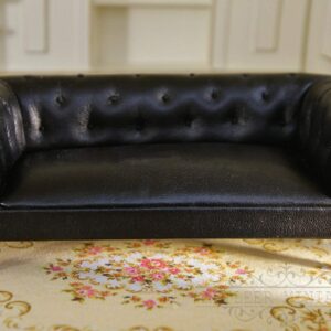 ARTLEER 1/12 Furniture Long Sofa Office Sofa Leather Black Handmade Exquisite Deluxe SF148