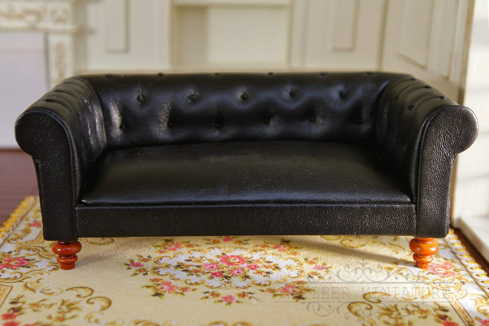 ARTLEER 1/12 Furniture Long Sofa Office Sofa Leather Black Handmade Exquisite Deluxe SF148