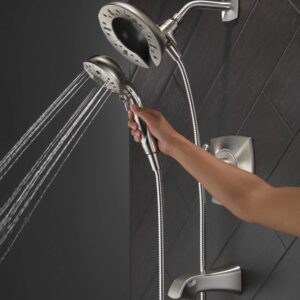 Delta Faucet Vesna 14 Series Single-Handle Shower Trim Kit with 5-Spray H2Okinetic In2ition Dual Hand Held Shower Head with Hose, SpotShield Brushed Nickel 144789-SP-I (Valve Included)