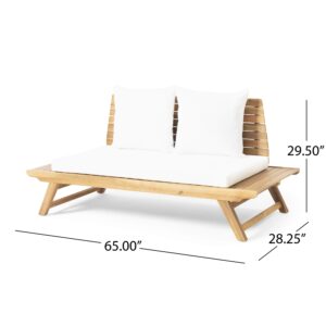 Great Deal Furniture Outdoor Acacia Wood 4 Seater Chat Set, Teak and White