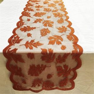 thanksgiving table runner, 13 x 72 inch fall table runner thanksgiving decorations, maple leaves harvest lace pumpkin runner brow long fall table line